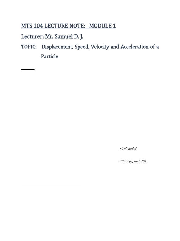 MTS 104 Lecture Note MODULE 1 | PDF | Acceleration | Euclidean Vector