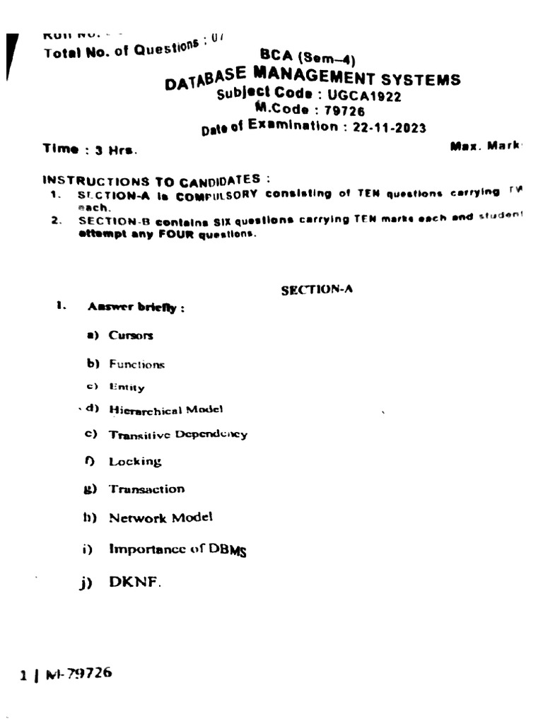 Bca 4 Sem Database Management Systems 79726 Nov 2023 | PDF