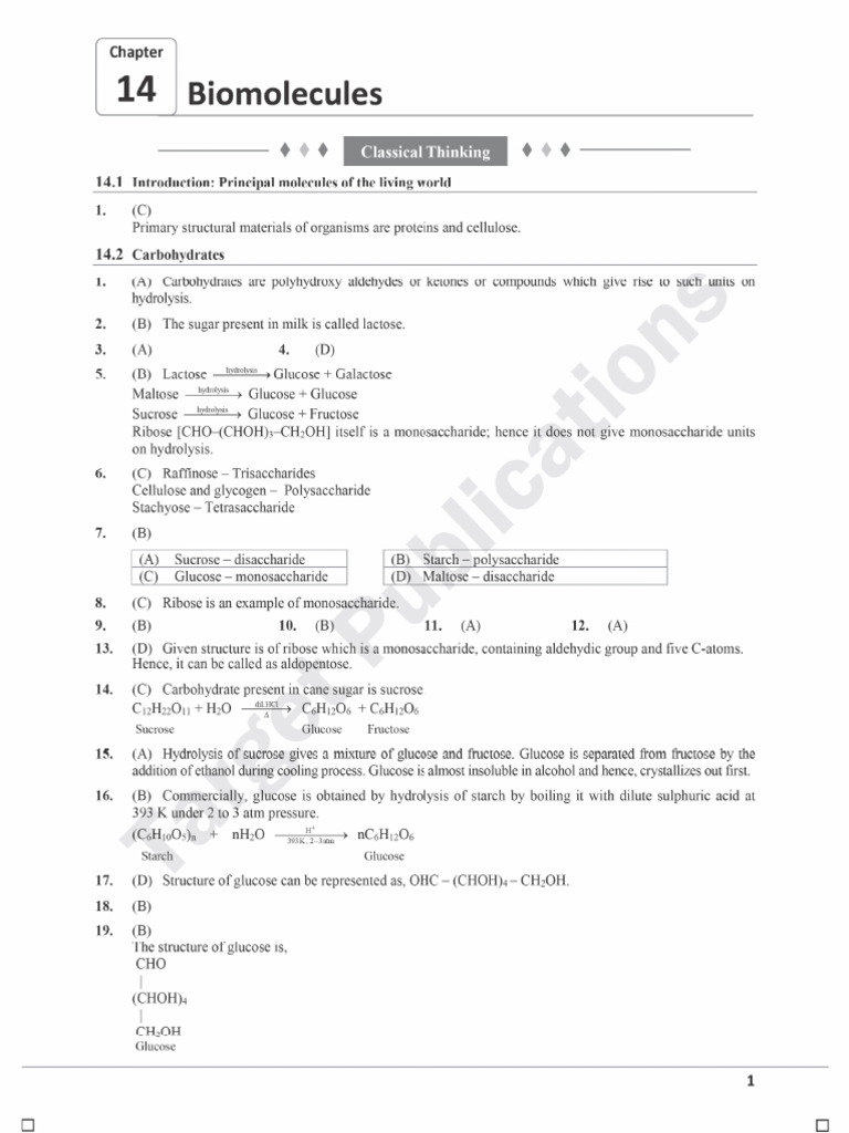 MHT-CET Triumph Chemistry - Solutions To The Relevant Questions of The Chapter Biomolecules | PDF
