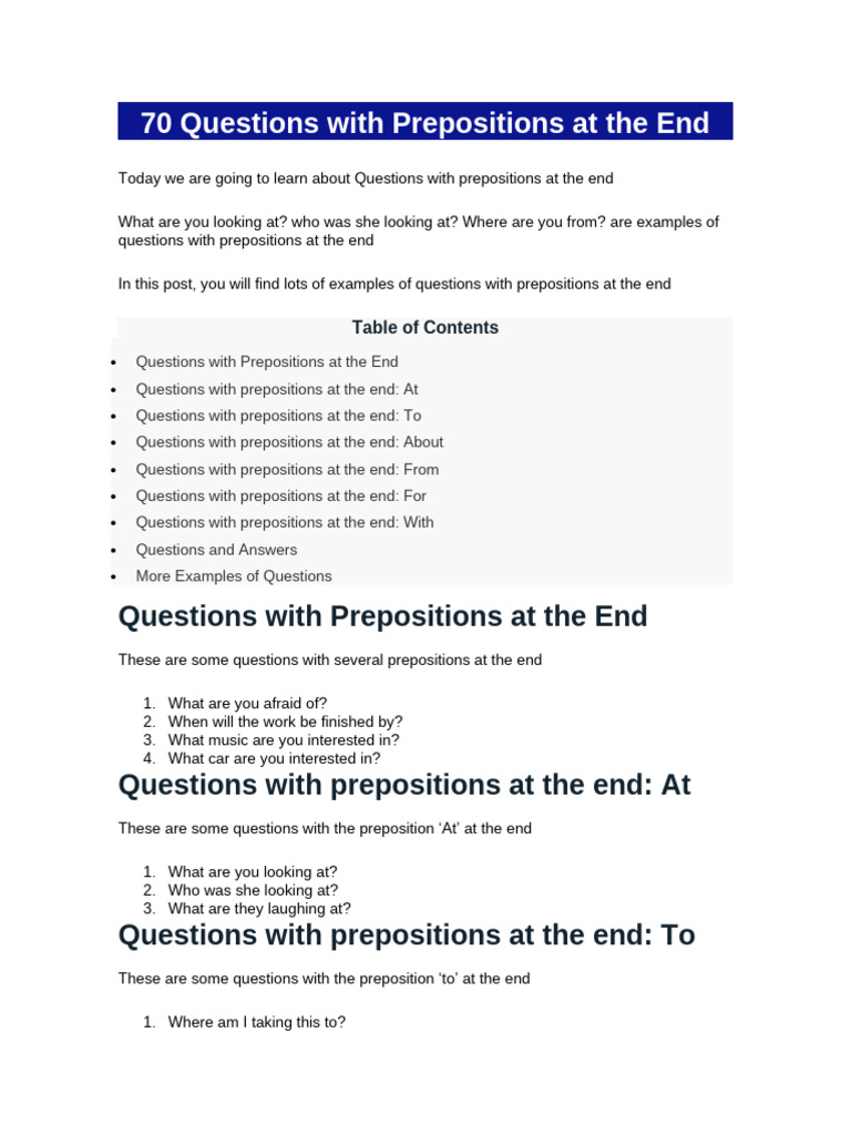 Questions With Prepositions at The End | PDF | Syntax | Linguistics