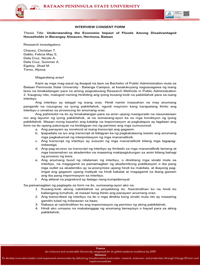 Interview Consent Form (Filipino Version) | PDF