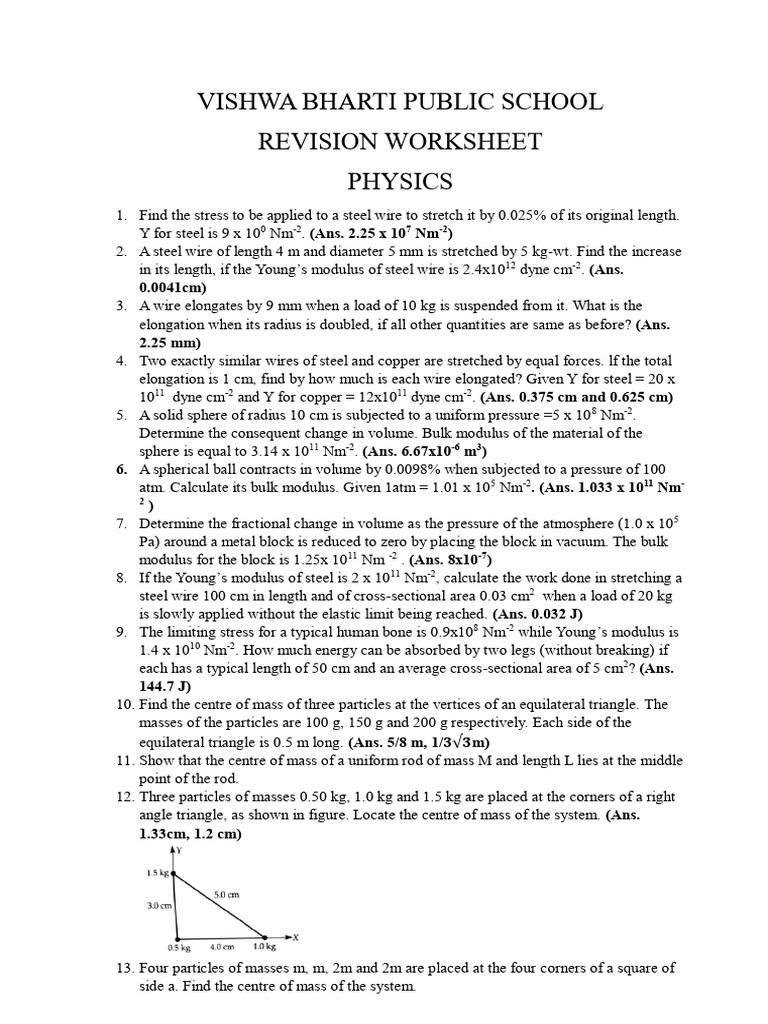 CL 11 Revision Workseet Ut 3 | PDF | Rotation | Young's Modulus