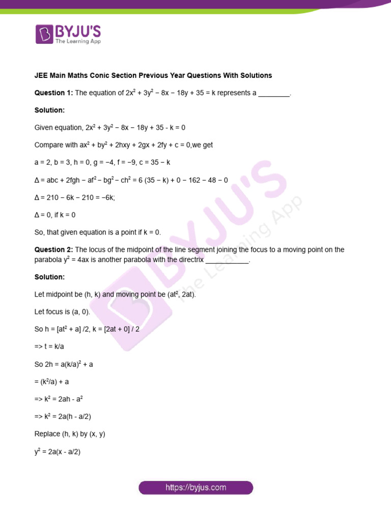 JEE Main Maths Conic Section Previous Year Questions With Solutions | PDF | Tangent | Ellipse