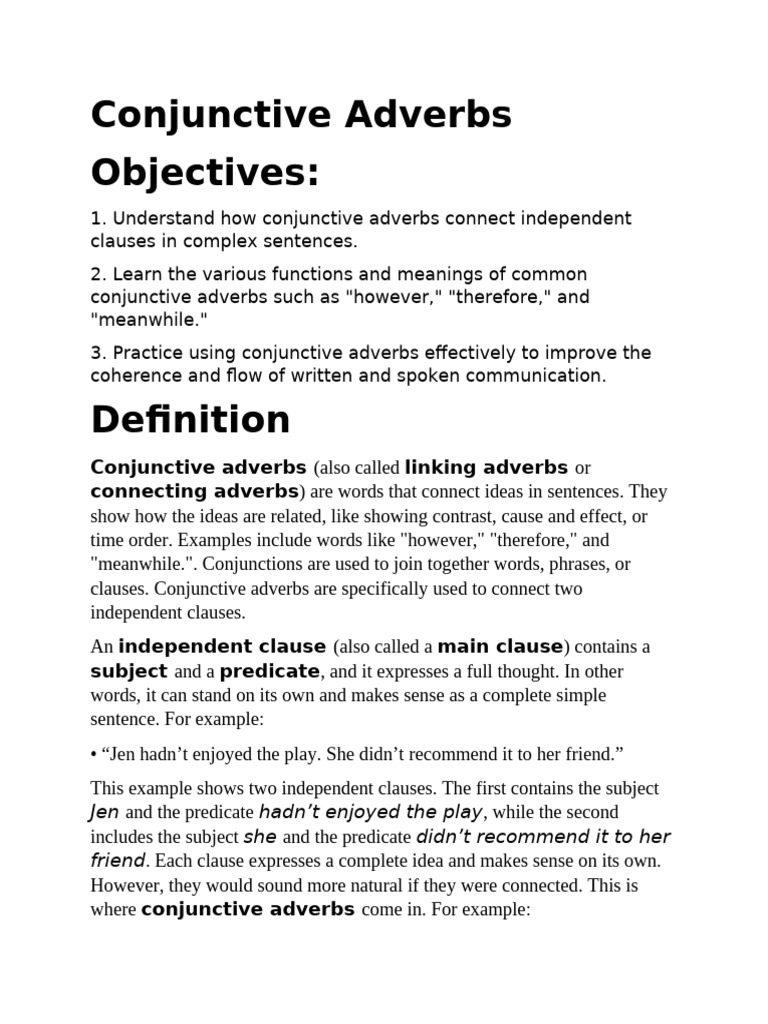 Conjunctive Adverbs | PDF | Comma | Subject (Grammar)