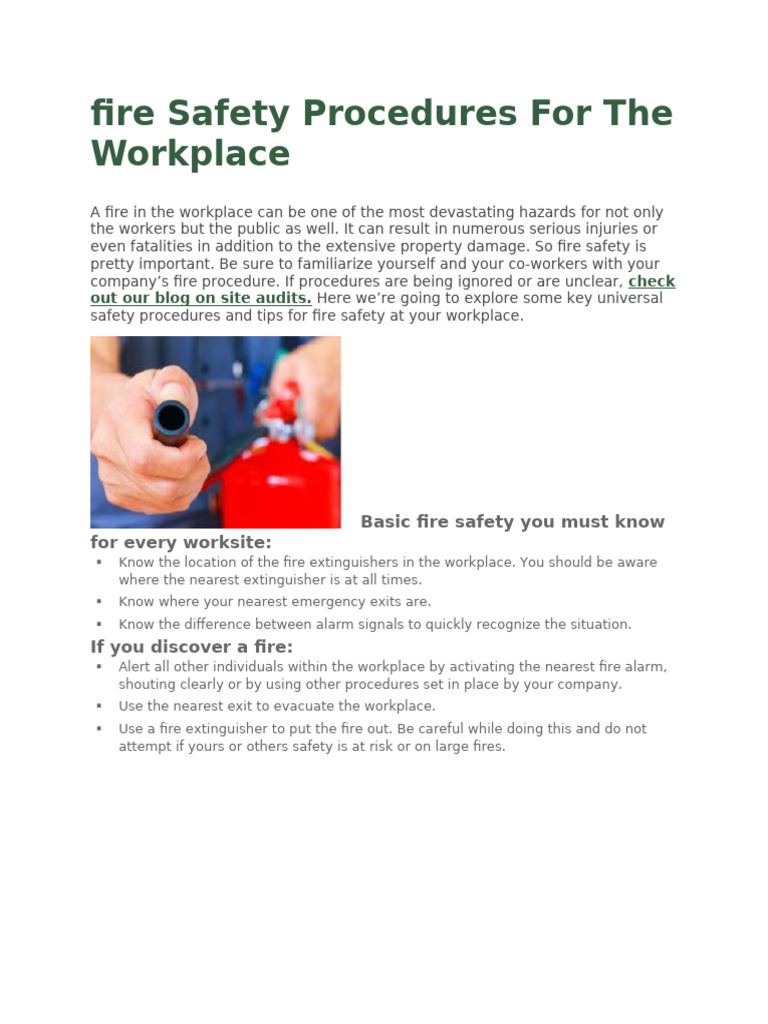 fire Safety Procedures For The Workplace | PDF | Fire Safety ...