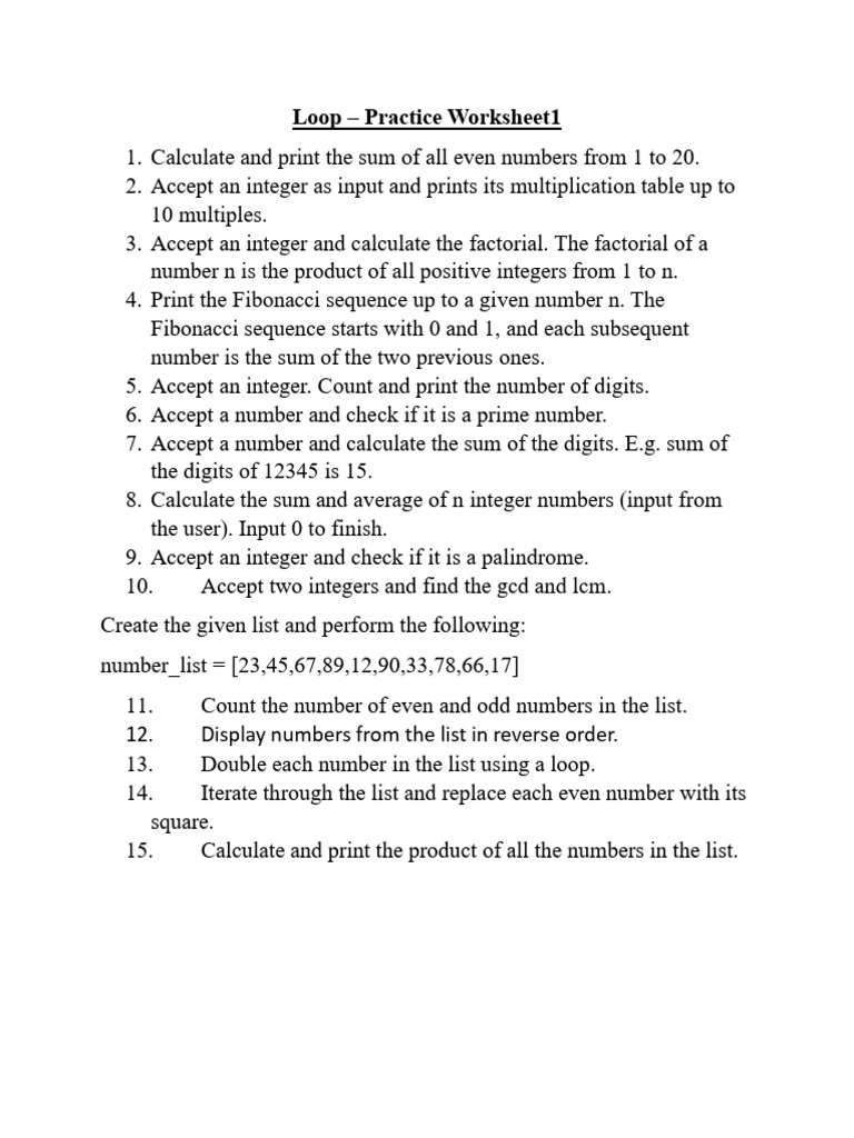 Loop - Practice Worksheet | PDF