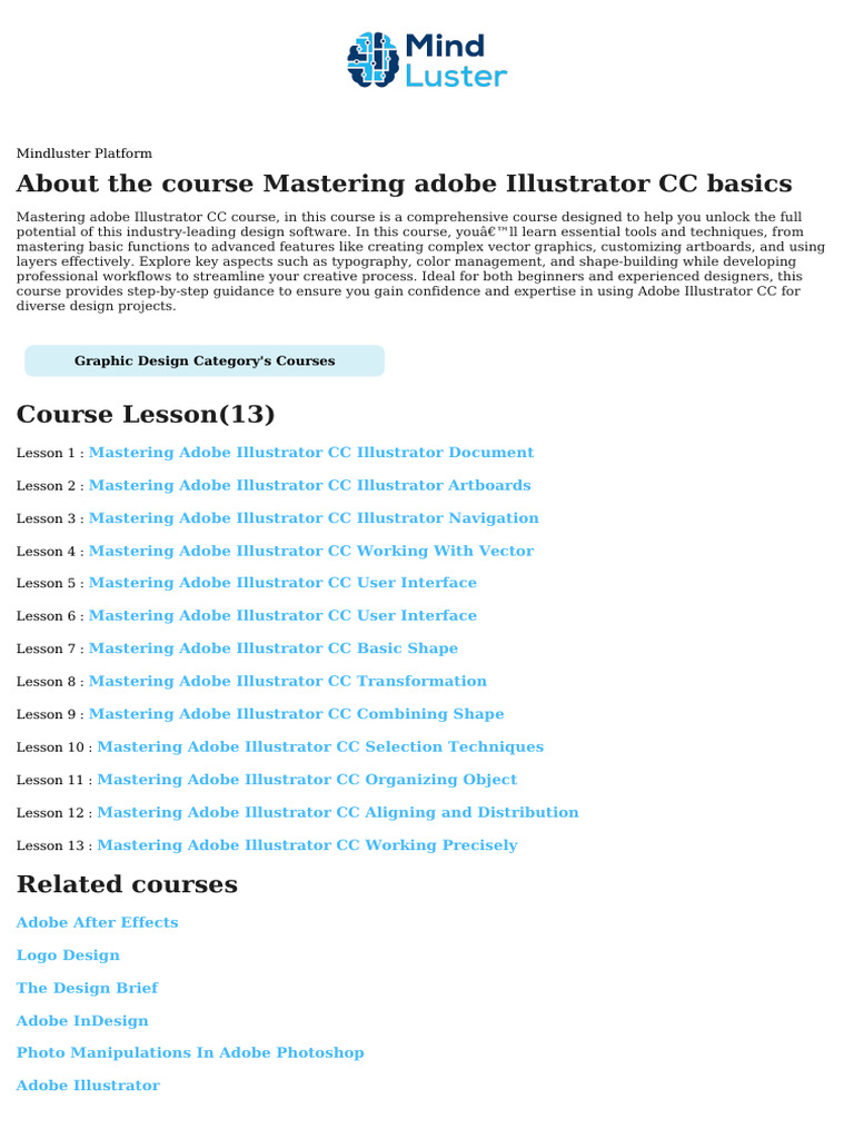 Mastering Adobe Illustrator CC Basics Course Content | PDF