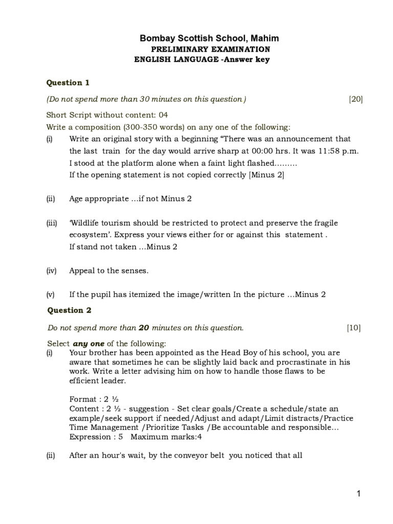 Bombay Scottish Prelim Exam 2025: English | PDF