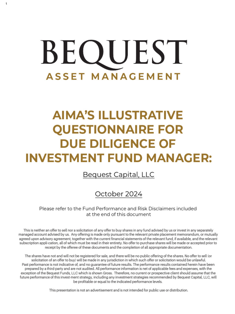 Bequest AIMA Due Diligence Questionnaire - October 2024 | PDF