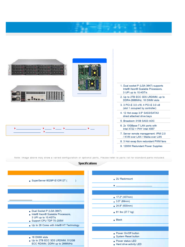Supermicro 6029p E1cr12t 2u Rackmount Server Specifications | PDF ...
