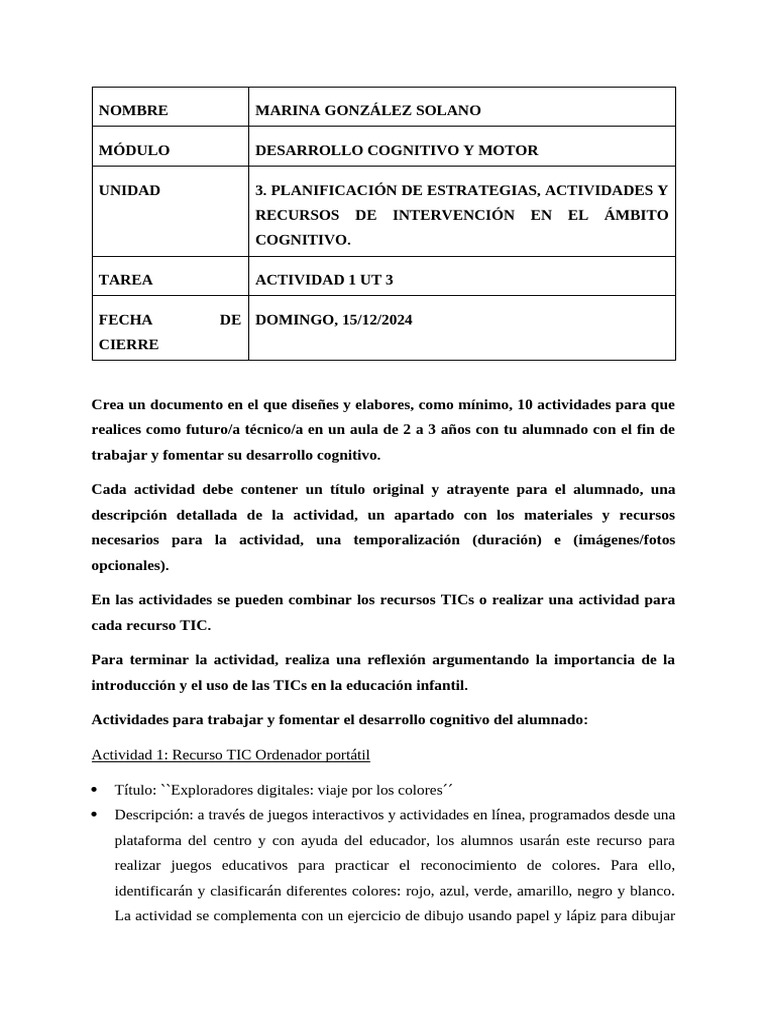 Actividad 1. Tics | PDF | Aprendizaje | Educación de la primera infancia