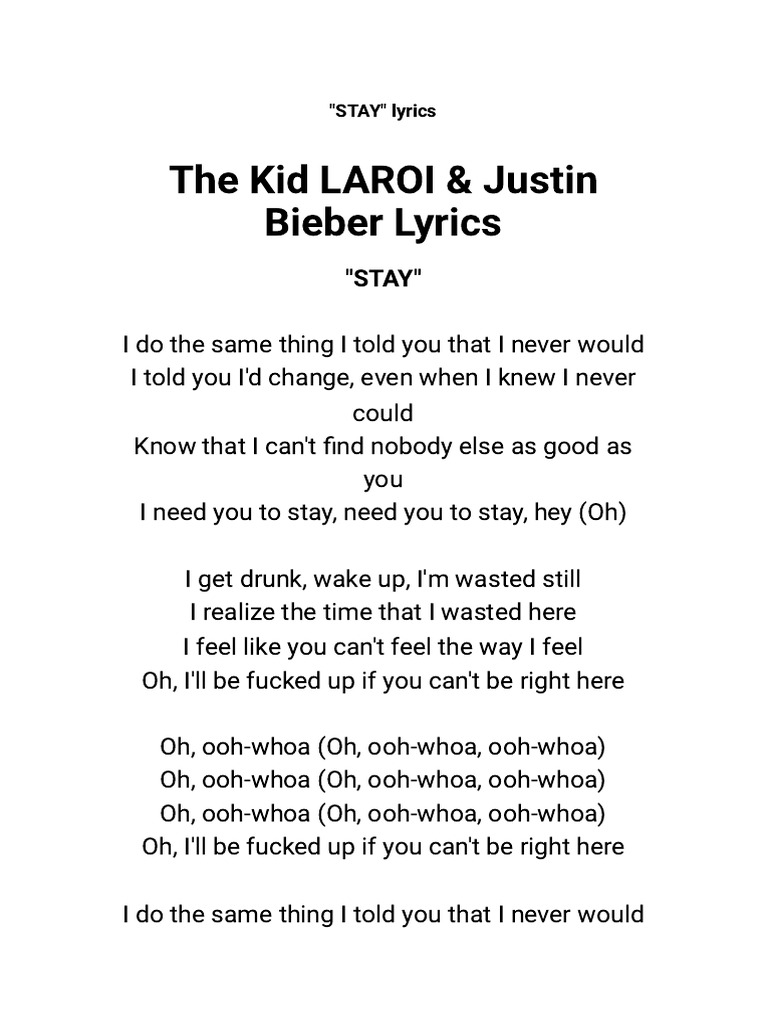 The Kid LAROI & Justin Bieber - STAY Lyrics | PDF | Musicians | Justin ...