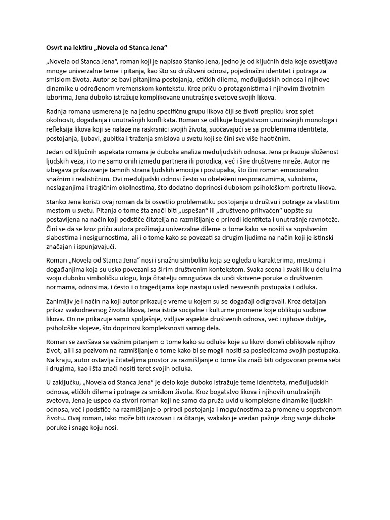 LEKTIRA NOVELA O STANCA | PDF