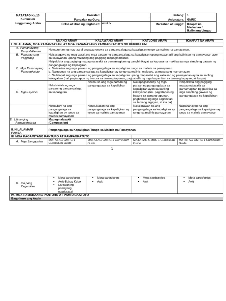 GMRC 1 - DLL - Q4 - Week 5 | PDF