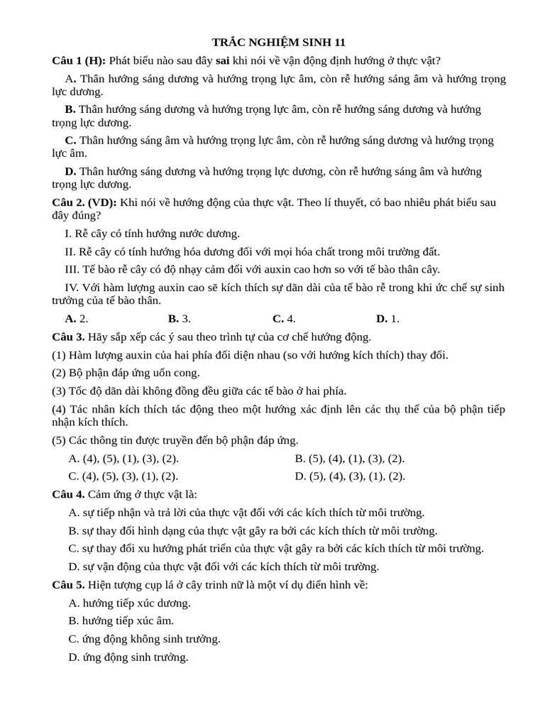 HS - TN SINH 11 GI A KÌ 2 | PDF