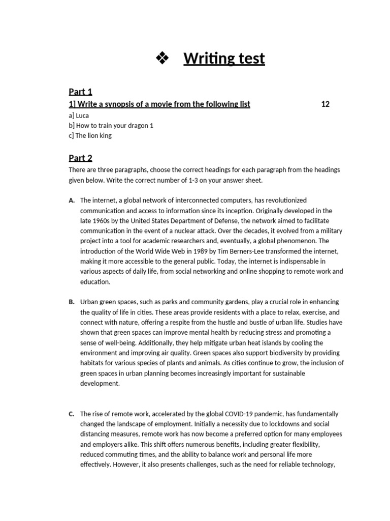 Writing and Reading Test Overview | PDF | Diet (Nutrition) | Diet ...