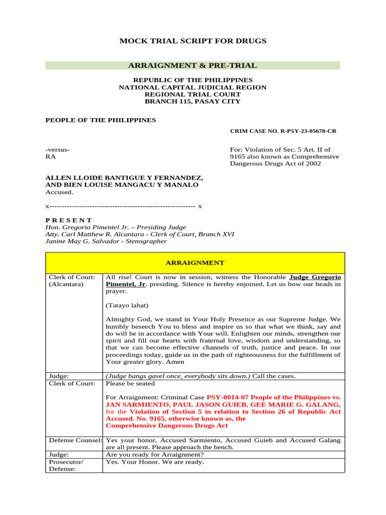 Mock Trial Script: Drug Case Philippines | PDF | Plea | Plea Bargain