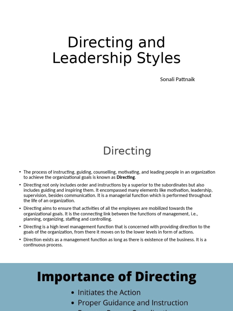 Directing and Leadership Styles | PDF | Leadership | Goal