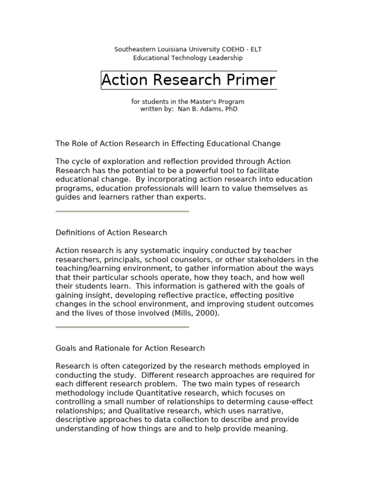 Action Research Primer | PDF | Methodology | Action Research