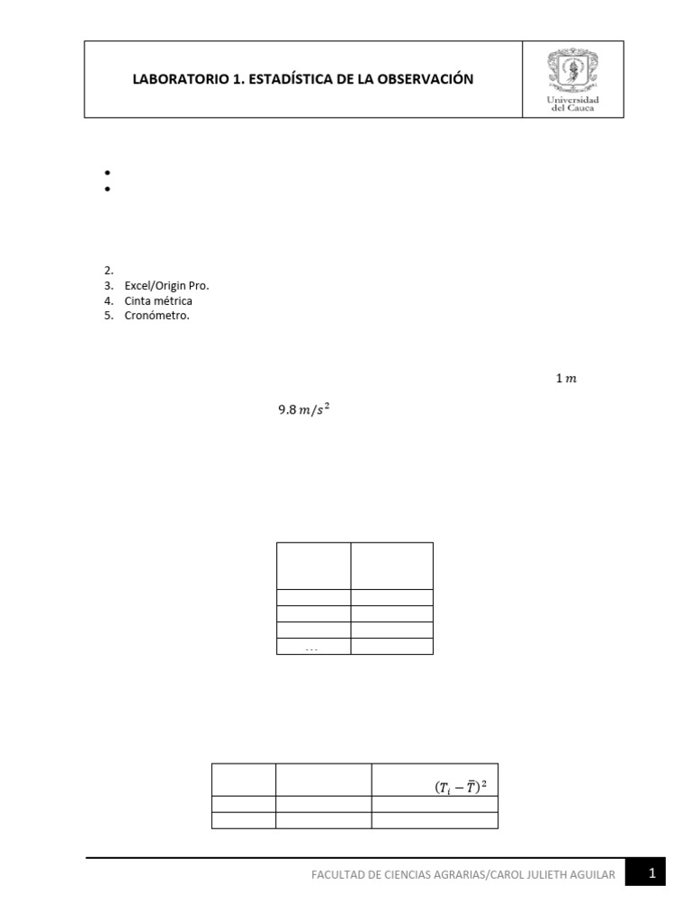 Laboratorio 1 Estad-Stica de La Observaci-N P-Ndulo Estad-Stico - Presencial | PDF | Media ...