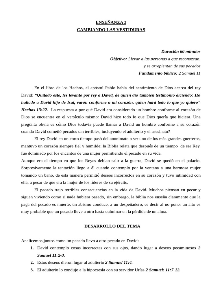 3 Cambiando Las Vestiduras (David y Betsabé) | PDF | Pecado | David