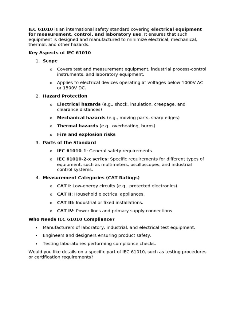 IEC 61010 Is An International Safety Standard Covering Electrical ...