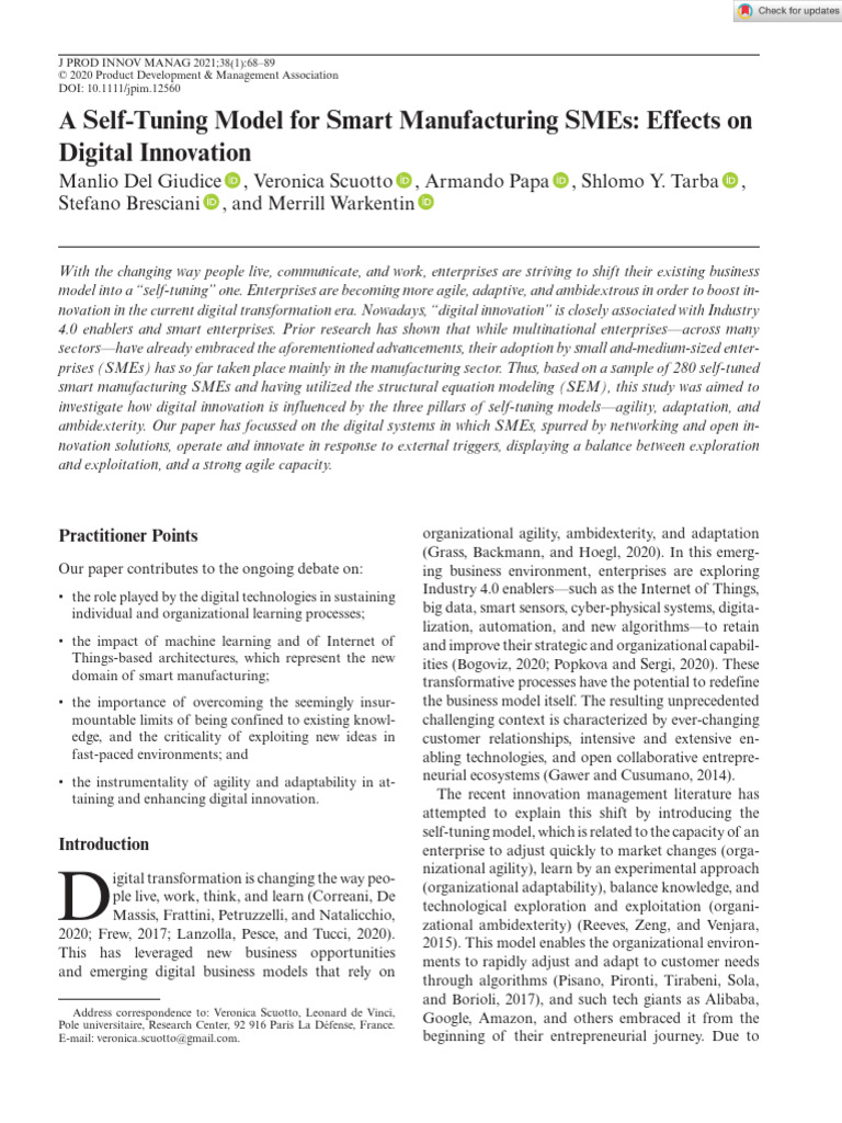 A Self-Tuning Model for Smart Manufacturing SMEs Effects on Digital Innovation | PDF ...