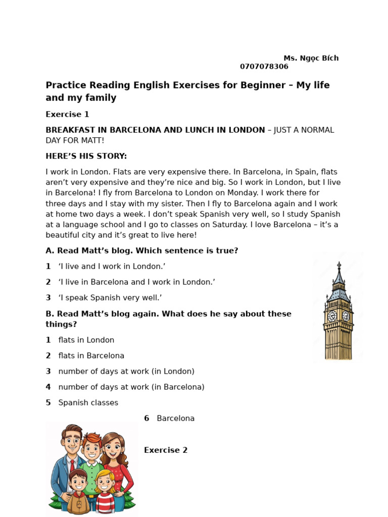 English Reading Exercises for Beginners | PDF