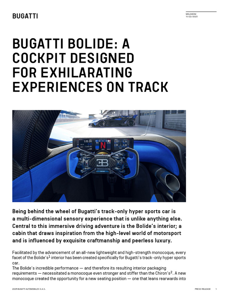 Bugatti Bolide A Cockpit Designed For Exhilarating Experiences On Track ...