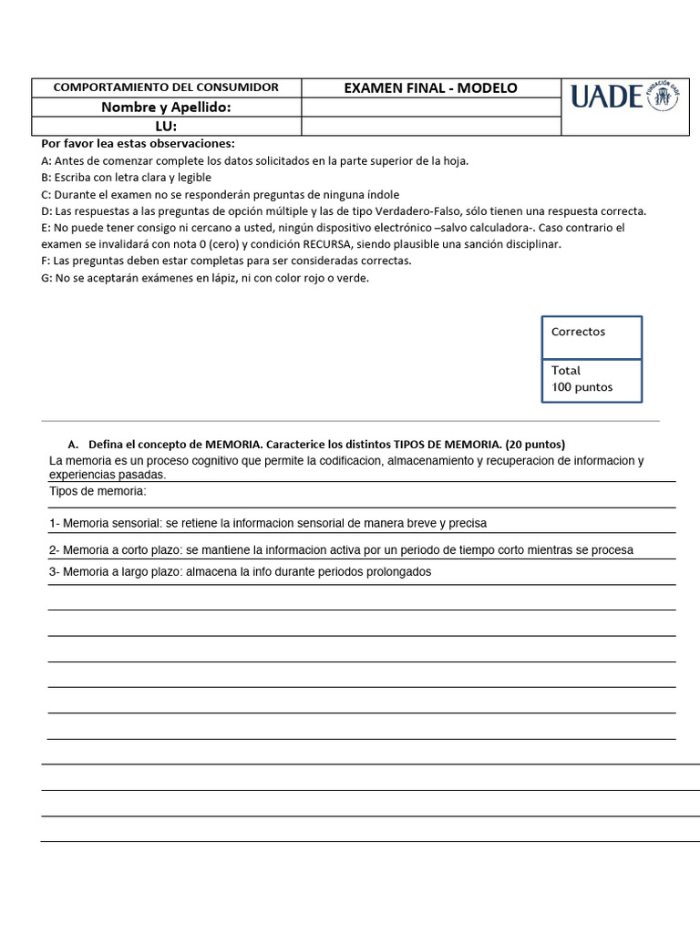 Modelo de Final de Comportamiento Compra y Consumo | PDF | Memoria | Sicología