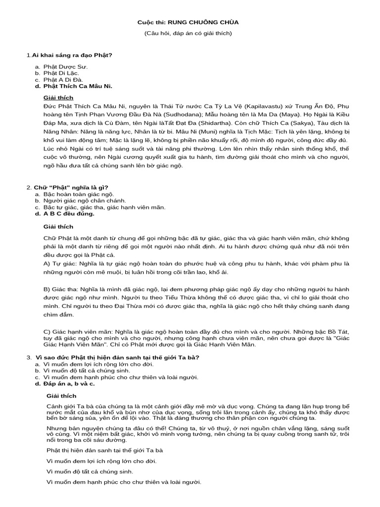 Câu Hỏi, Giải Thích Game Rung Chuông Chùa | PDF