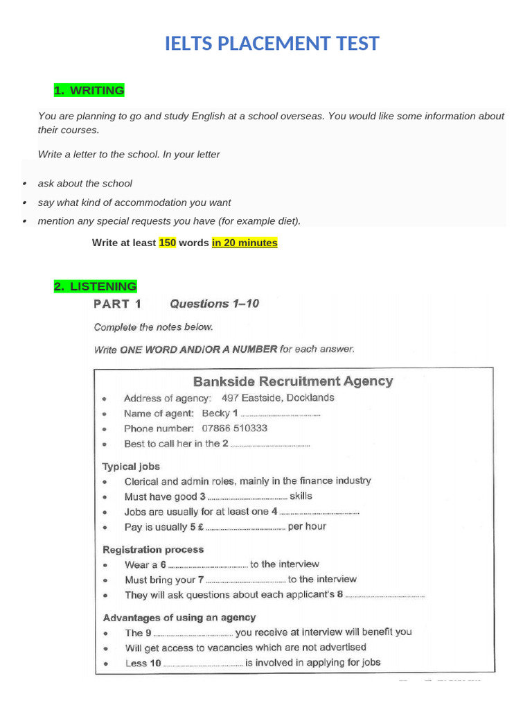 IELTS Writing Task: School Inquiry Letter | PDF