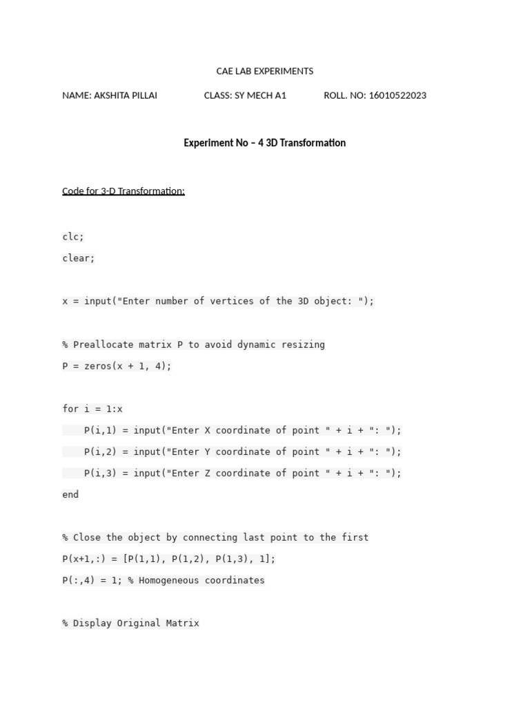 CAE 3d Transformation | PDF | Angle | Rotation