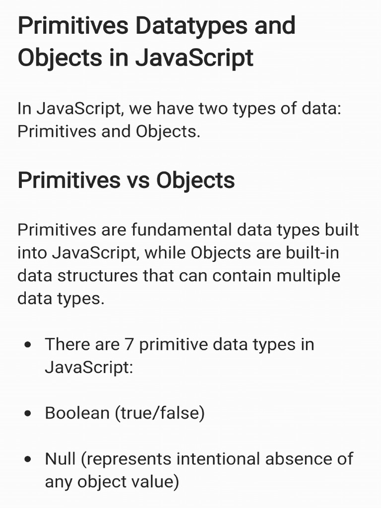 Primitives and objects in js | PDF