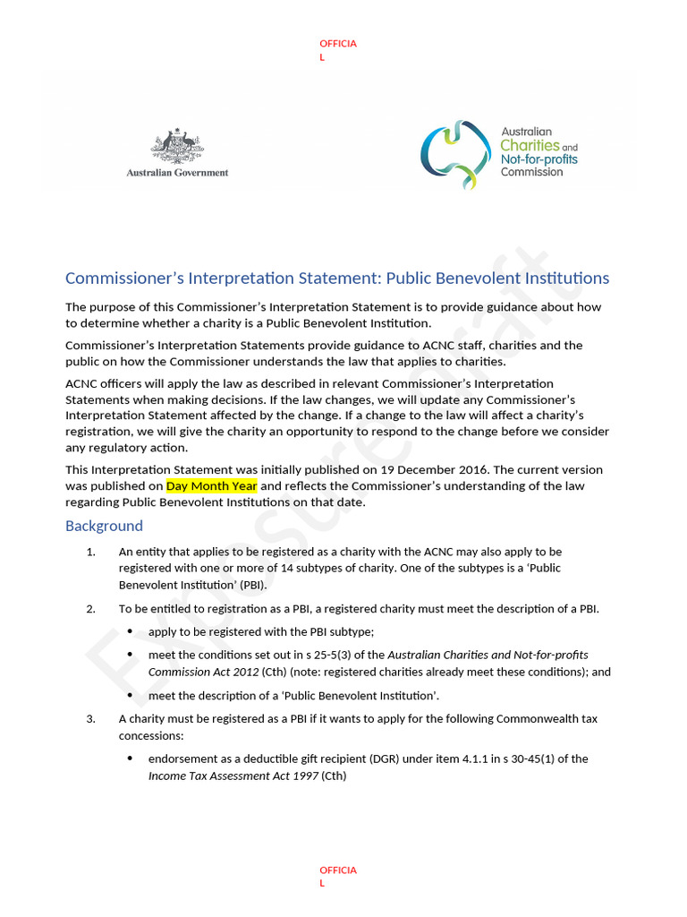 Redraft PublicBenevolentInstitutionCIS ForConsultation | PDF | Charitable Organization | Trustee