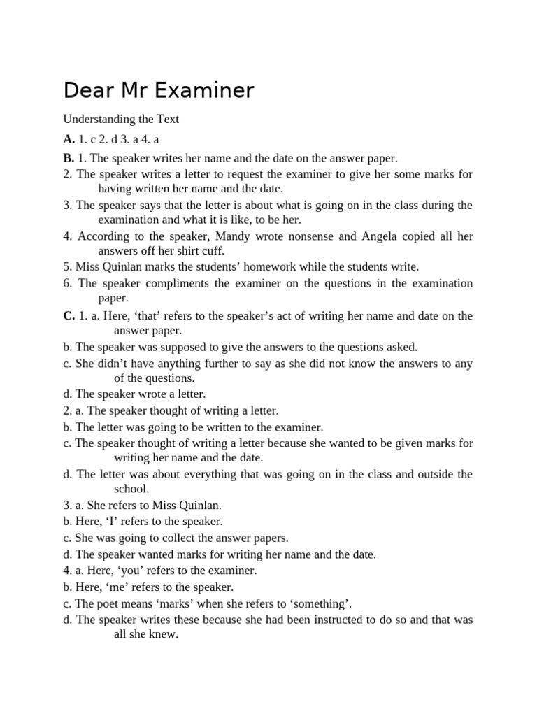 Exam Strategies in "Dear Mr Examiner" | PDF
