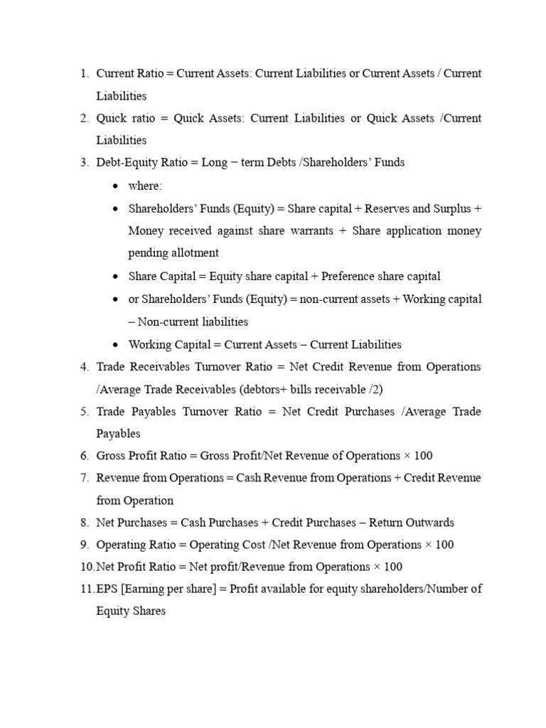 MBA - Accounting Formulae | PDF