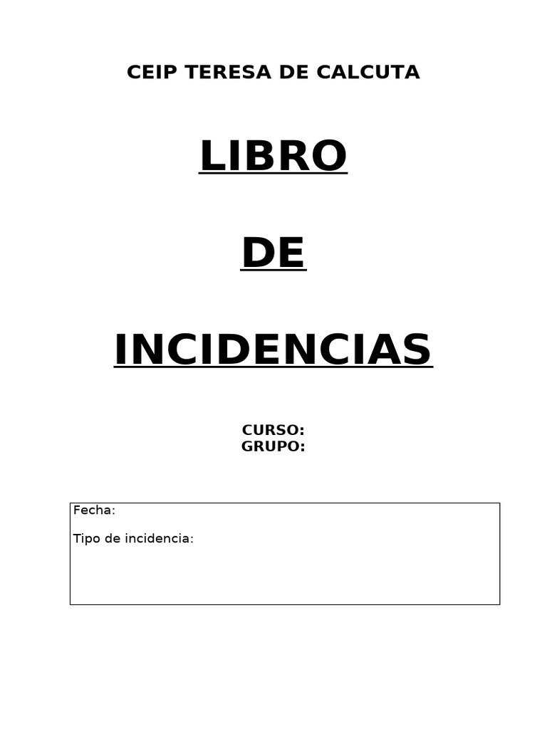 Libro de Incidencias CEIP Teresa Calcuta | PDF