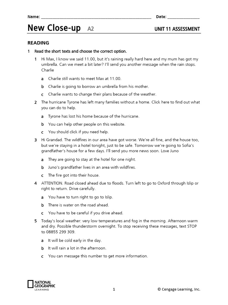 NCU3e BrE A2 Assessment Unit11 | PDF | Physical Geography