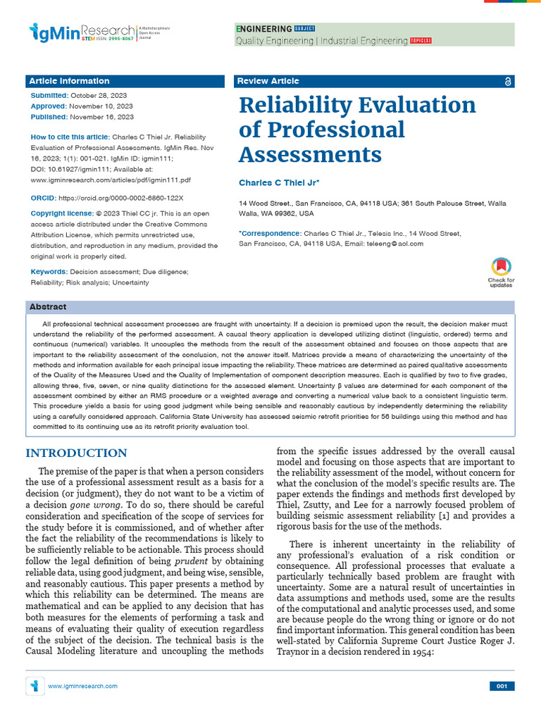 Reliability Evaluation of Professional Assessments | PDF | Reliability ...