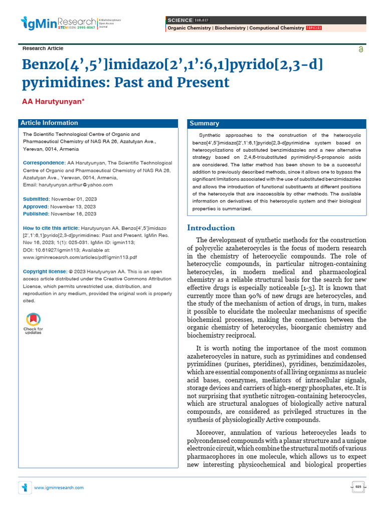 Benzo (4',5') Imidazo (2',1':6,1) Pyrido (2,3-d) Pyrimidines: Past and ...