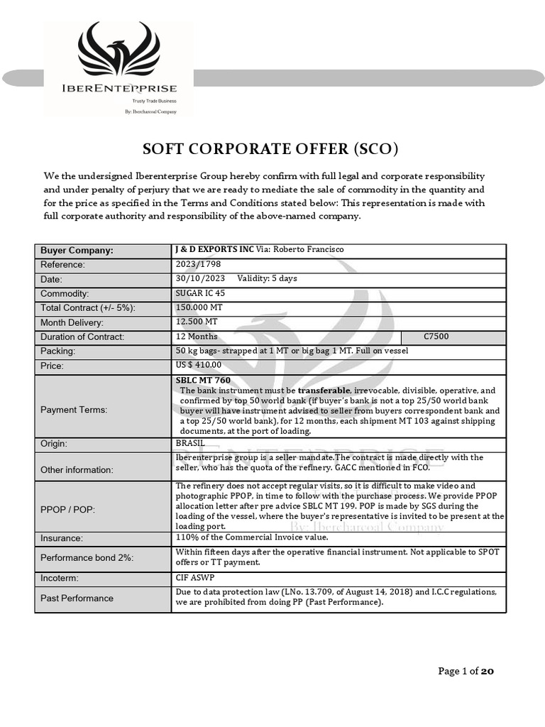 SCO 1798 SUGAR IC 45 J & D Exports - 231030 - 162458 | PDF | Letter Of ...