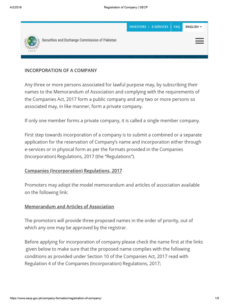 Registration of Company - SECP | PDF | Banks | Personal Identification ...