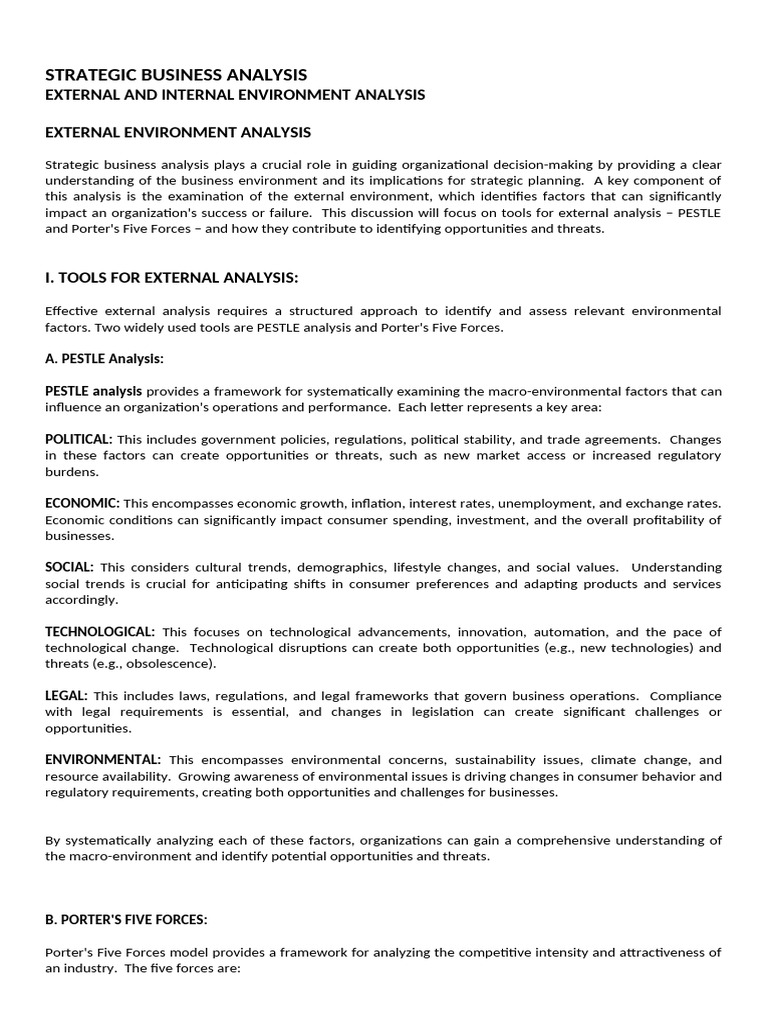 TEGIC BUSINESS ANALYSIS External Environmental Analysis | PDF | Swot Analysis | Business Economics