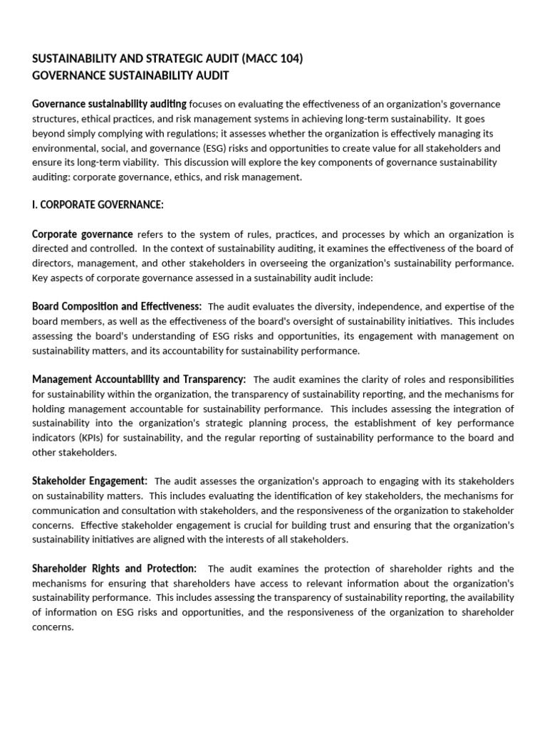 Governance Sustainability Audit Overview | PDF | Governance | Audit