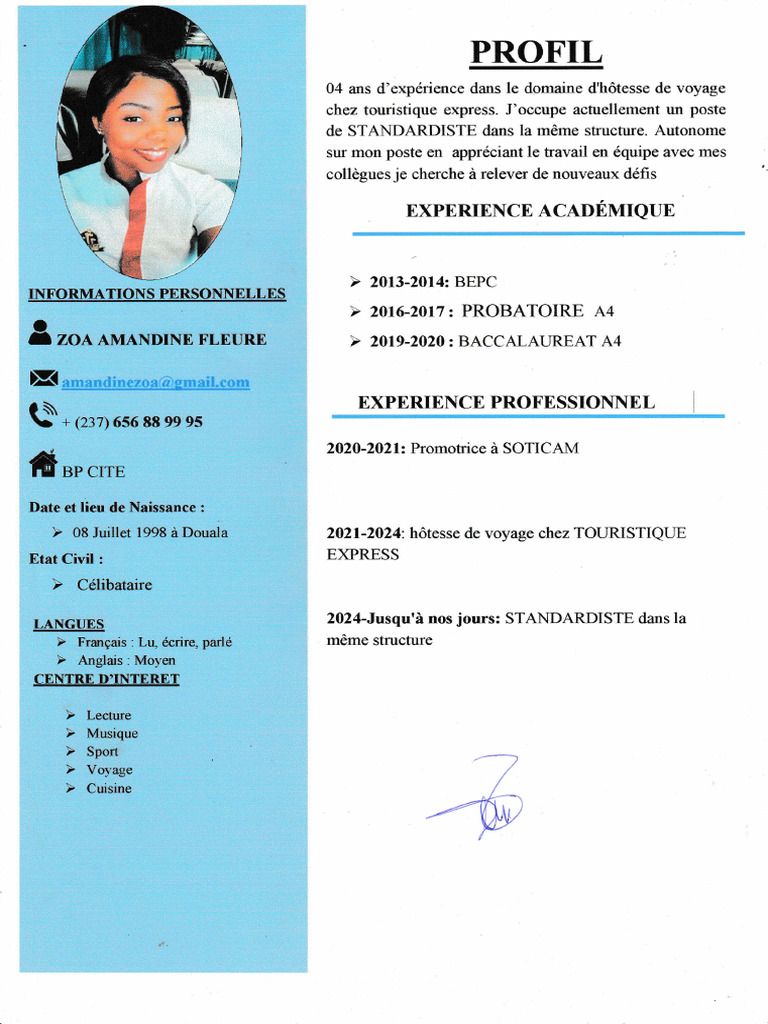 Profil d'une standardiste expérimentée | PDF