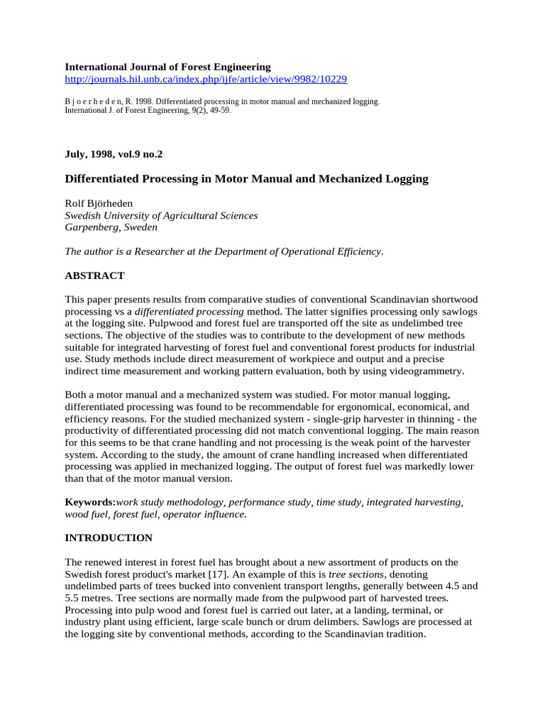 Differentiated Processing in Motor Manual and Mechanized Logging ...