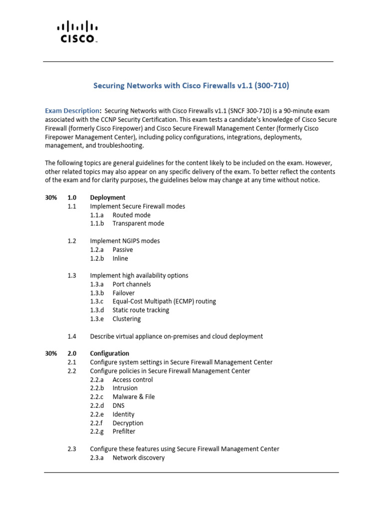 CISCO 300-710-SNCF-v1.1 Exam Plan | PDF | Firewall (Computing) | Computing