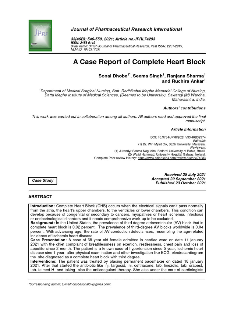 Complete Heart Block Case Report | PDF | Heart | Artificial Cardiac ...