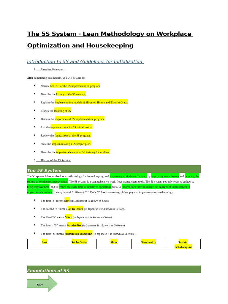 The 5S System - Lean Methodology On Workplace Optimization and Housekeeping | PDF | Économie d ...